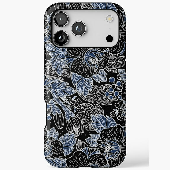 Black And Blue Floral Pattern Design iPhone Case 11 through 17 Pro Max ...