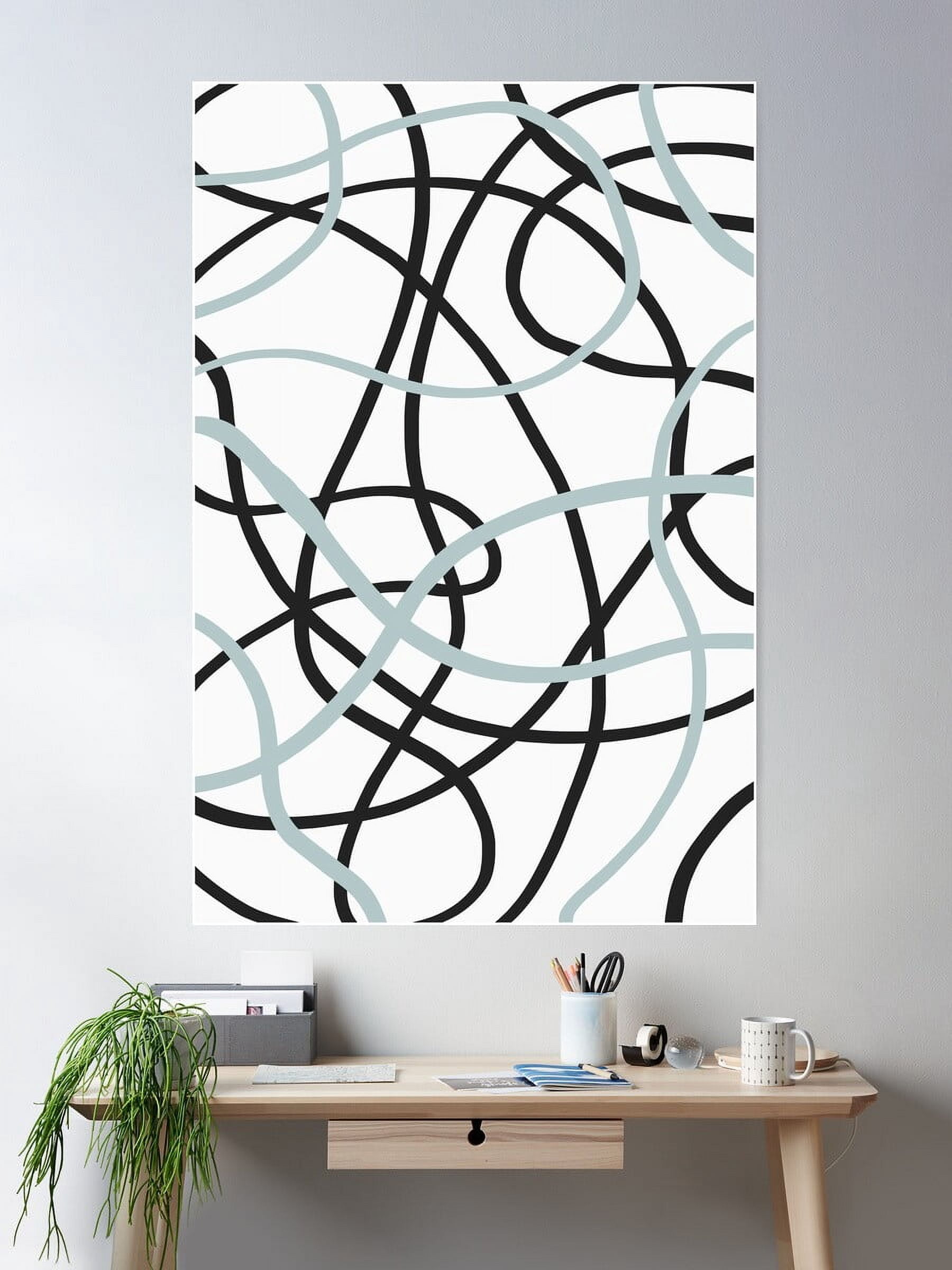 Black And Blue Line Art Swirls Poster Wall Art, Modern Wall Decor For ...