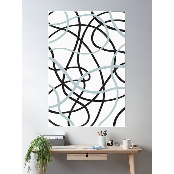 Black And Blue Line Art Swirls Poster Wall Art Modern Wall Decor For ...