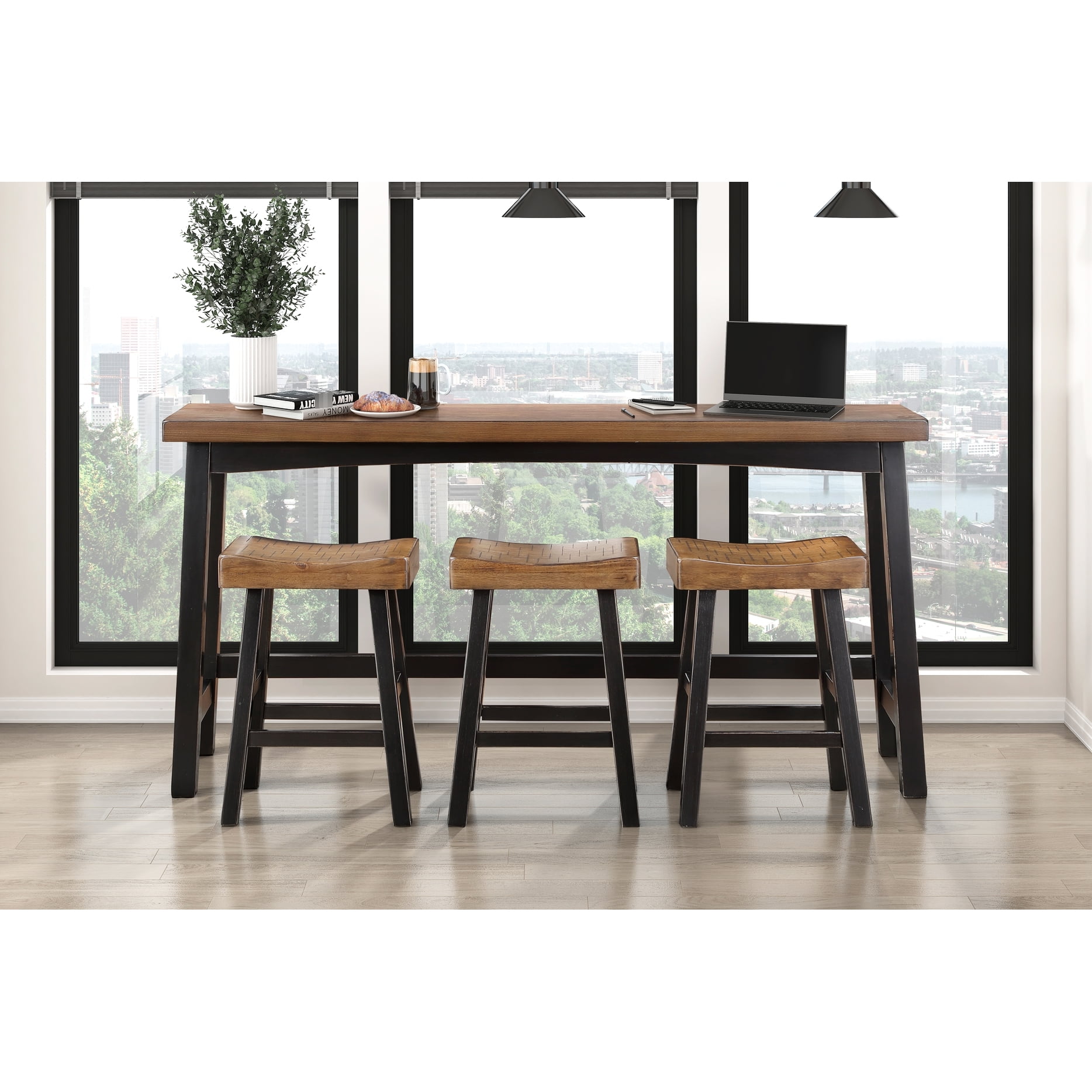 Black And Brown Counter Height Table Stool - Solid Rubberwood ...