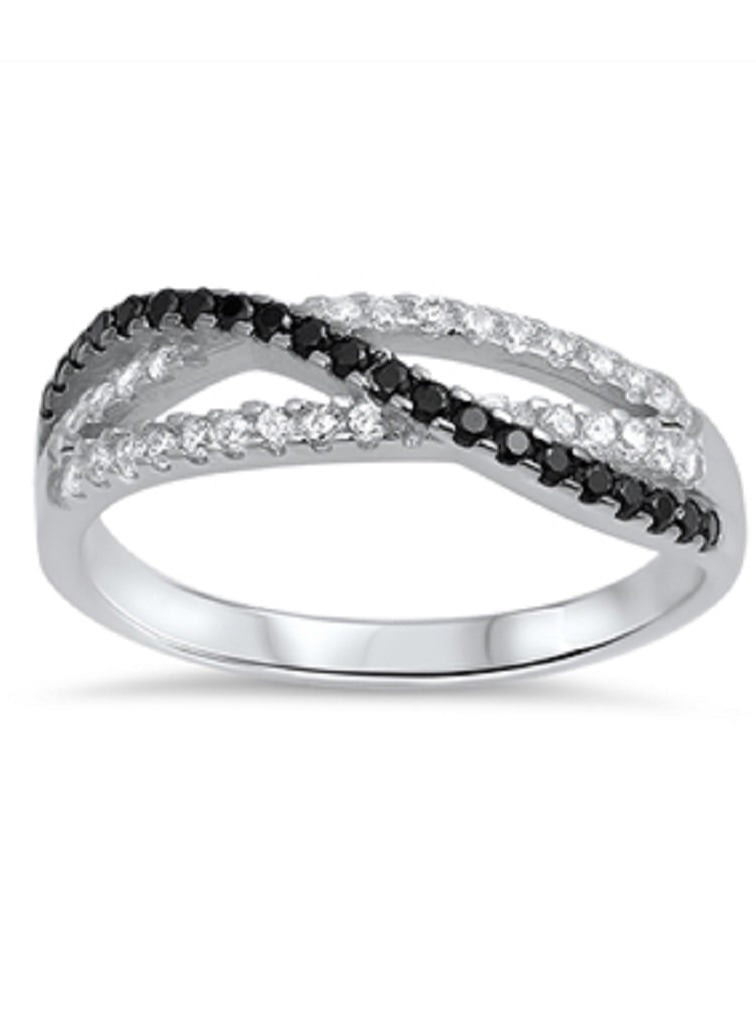Black And Clear Weaves Cubic Zirconia Designer Ring Sterling Silver 925 ...