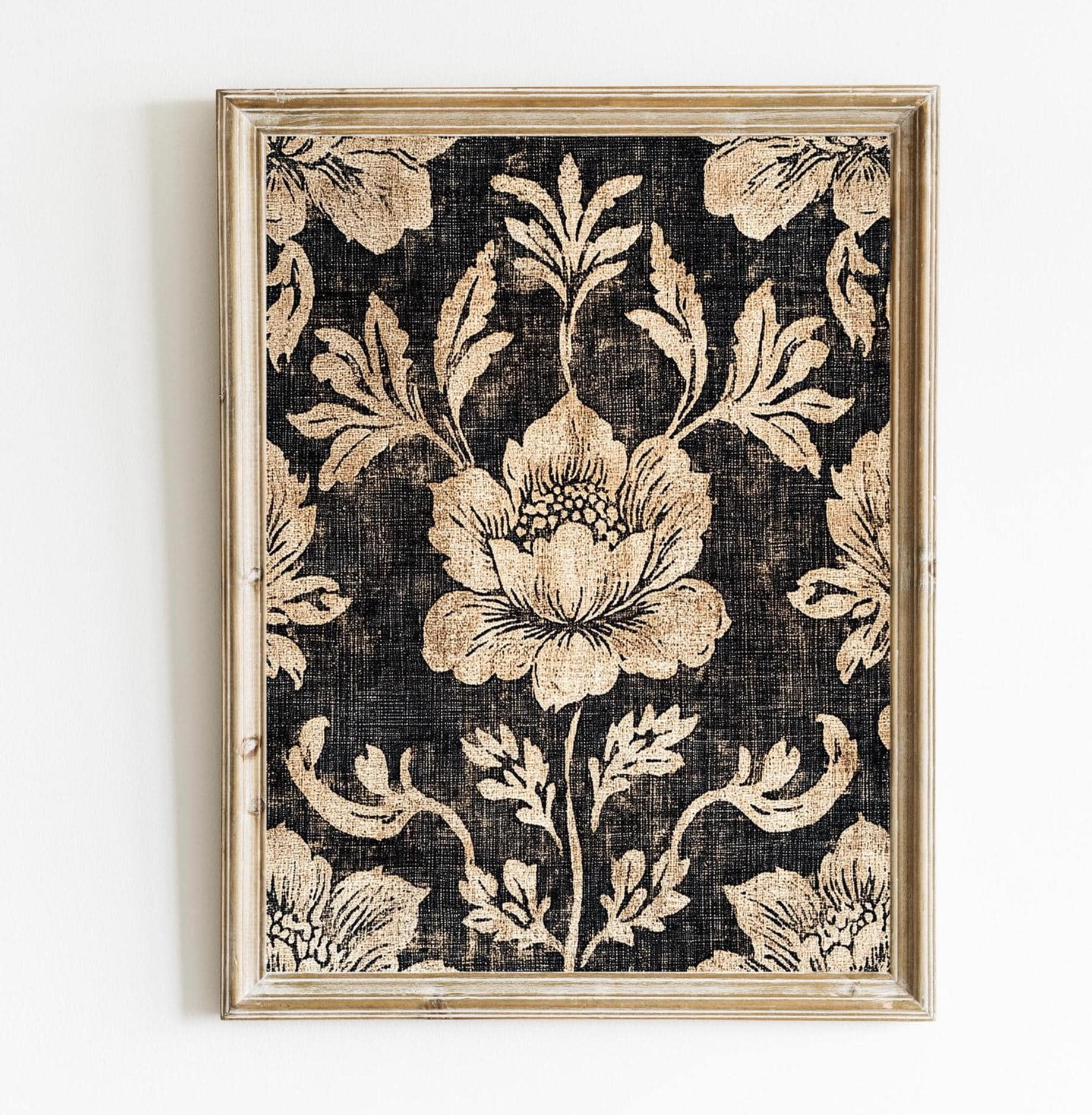 Black And Cream Floral Neutral Textile Artmoody Textile Decor Print ...