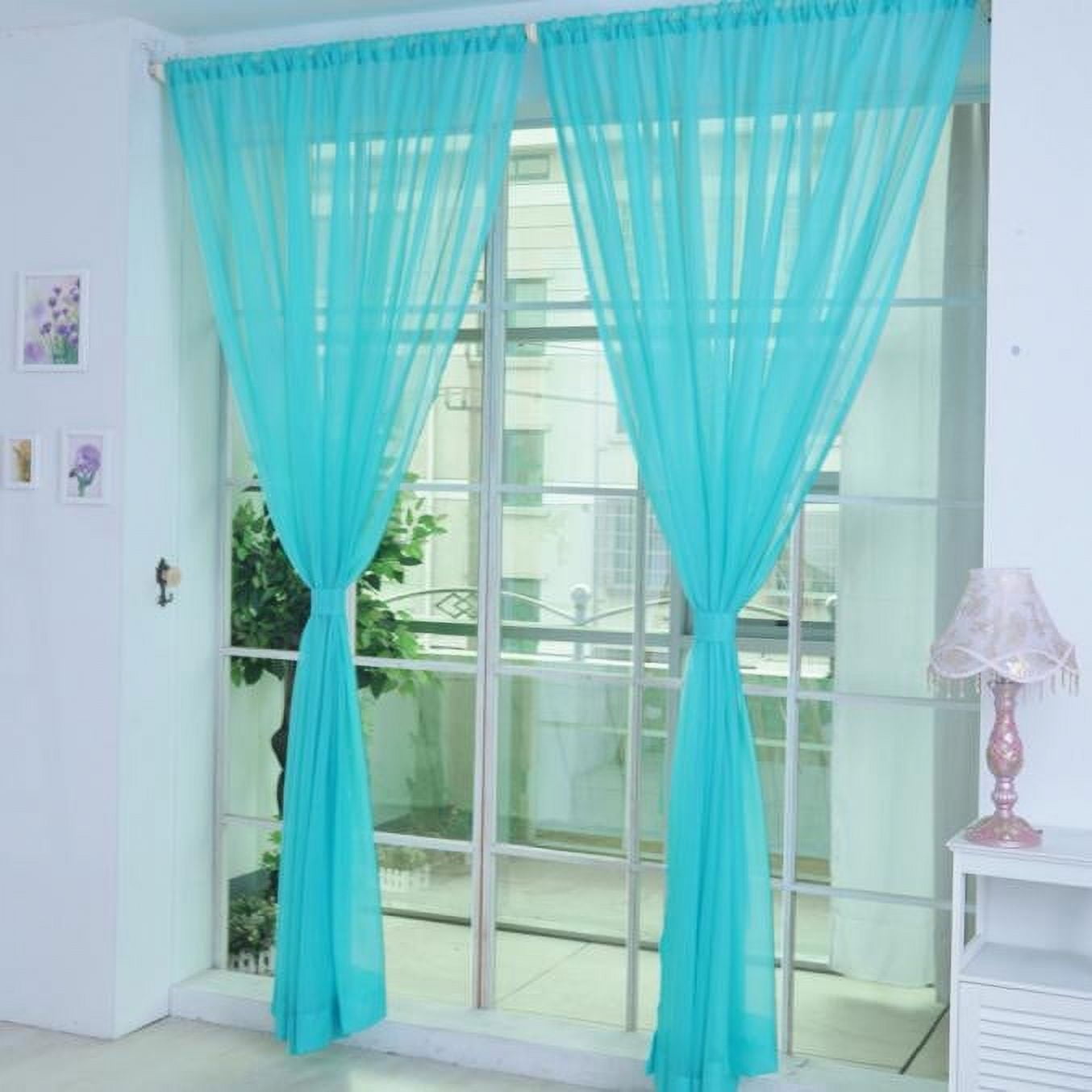 2 Pcs Pure Color Tulle Door Window Curtain Drape Panel Sheer Scarf ...