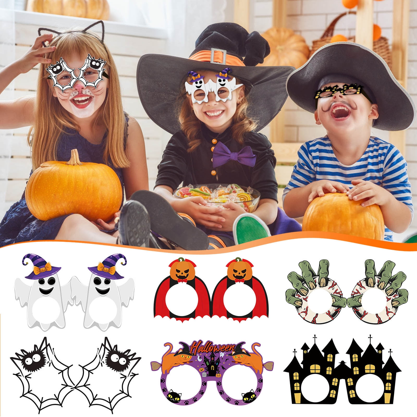 6 Styles Halloween Glasses Novelty Toy Glasses Cosplay Pumpkins Spider ...