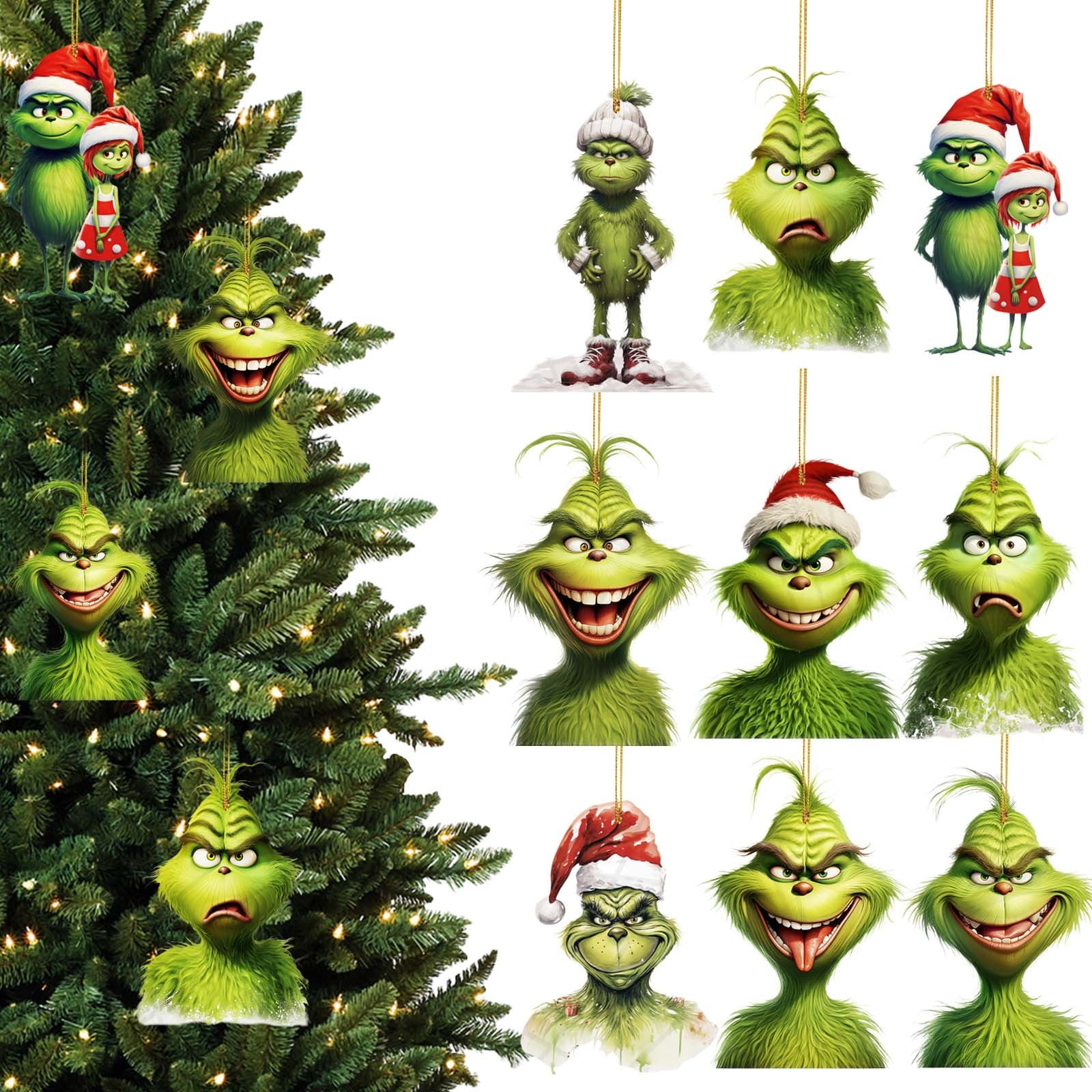 Corashan Grinch Christmas Tree Decorations, Cartoon Acrylic Green ...