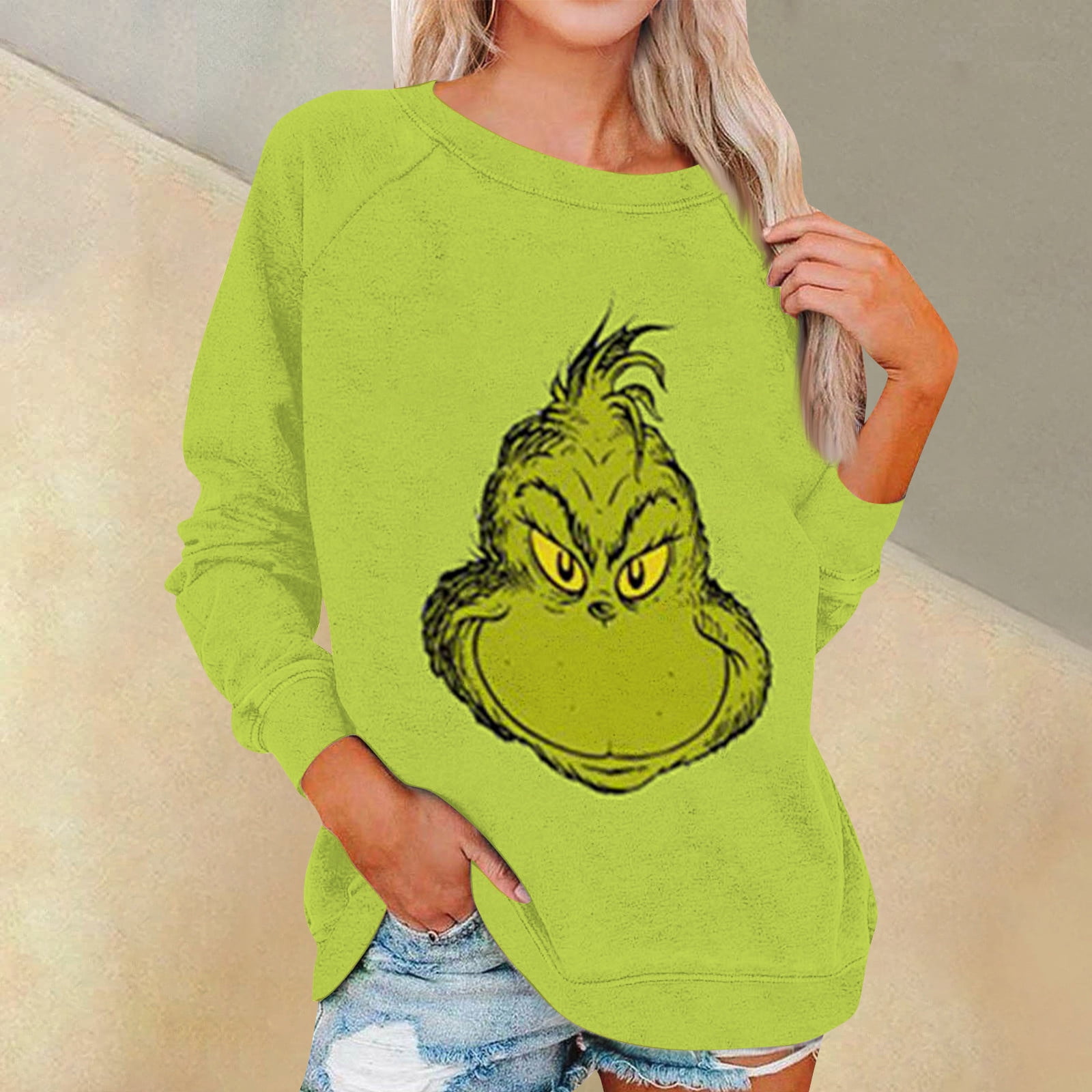 Black Deals Gotyou Christmas Grinch Sweatshirt Women's Casual Halloween ...