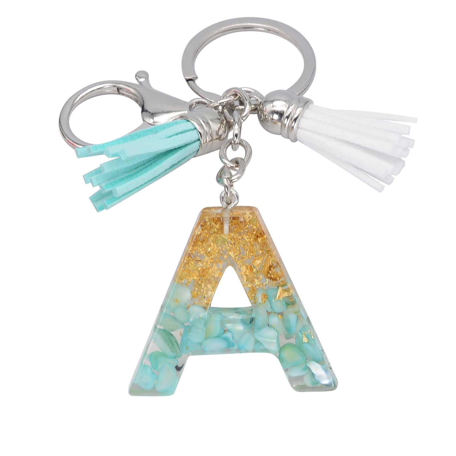 Green Tassel Letter Keychain, Crystal Drop Glue, Gold Foil, Stone ...