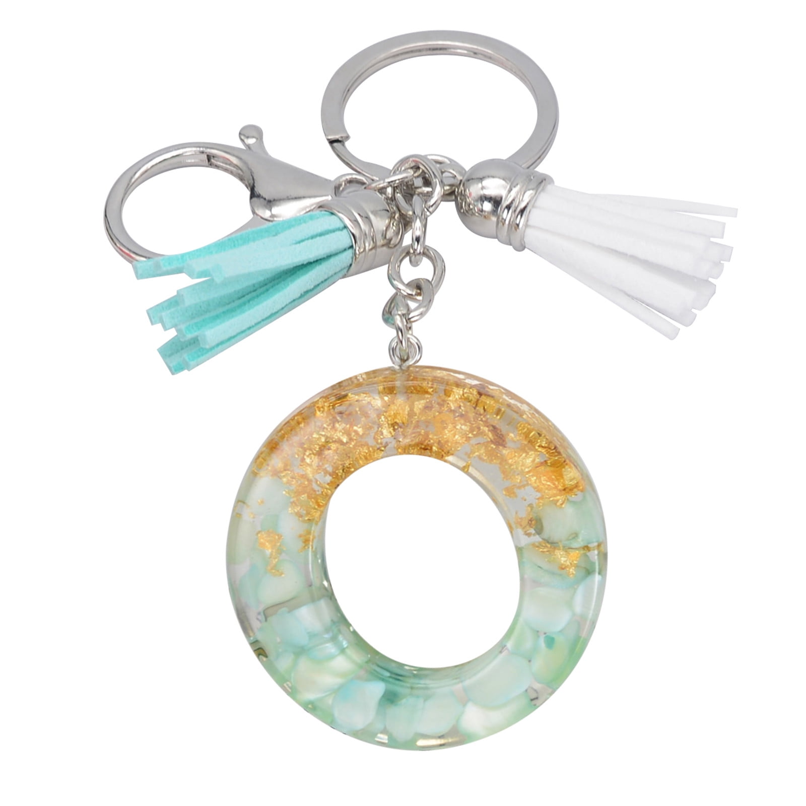 Green Tassel Letter Keychain, Crystal Drop Glue, Gold Foil, Stone ...