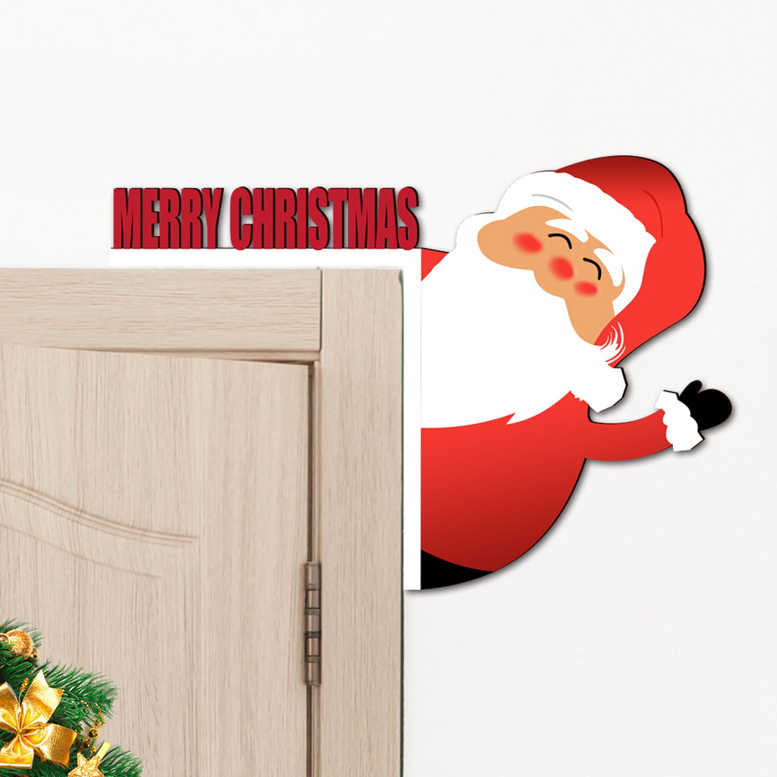 Stereoscopic Santa Claus Deer Cart Wooden Door Corner Sticker Door ...