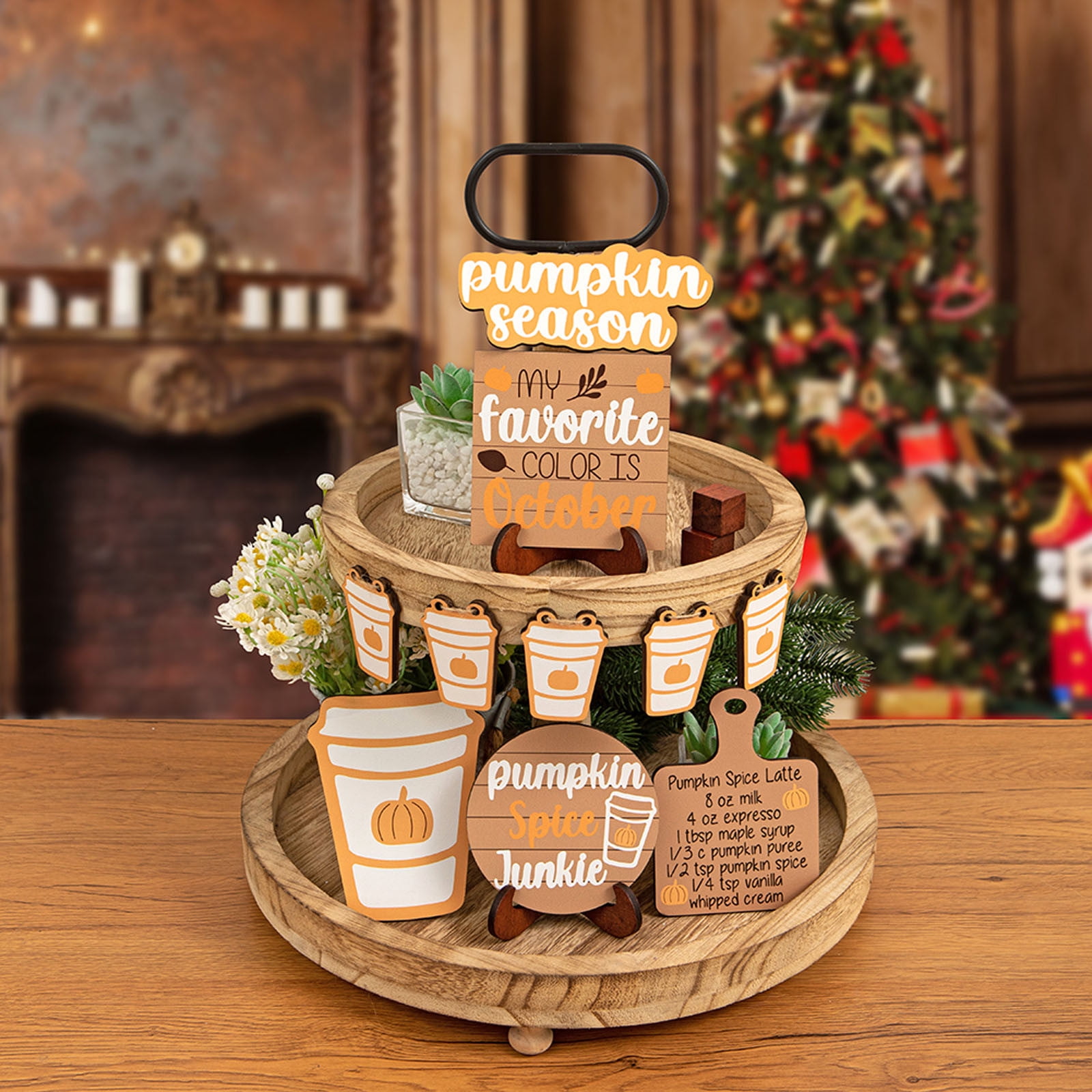 Tiered Tray Decor Set Cute Wooden Signs Rustic Tiered Tray Decoration ...