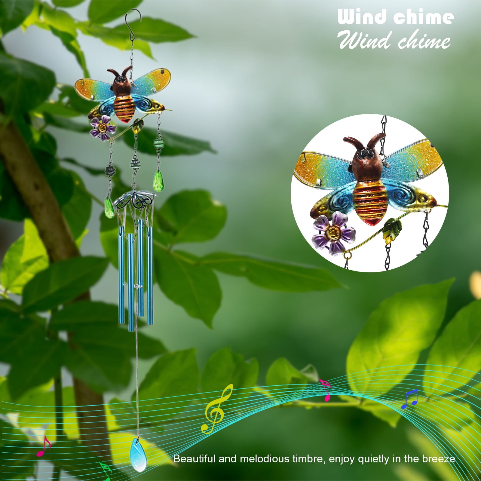 Wrought Iron Wind Chime Ornaments Painted Wind Chime Tube Wind Turn As ...