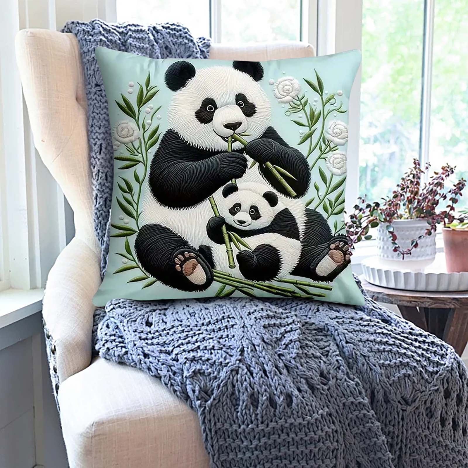 Lignoak Winter Pillowcase Pandas Theme Decorative Cushion Cover Festive Style Sofa Bed B ...