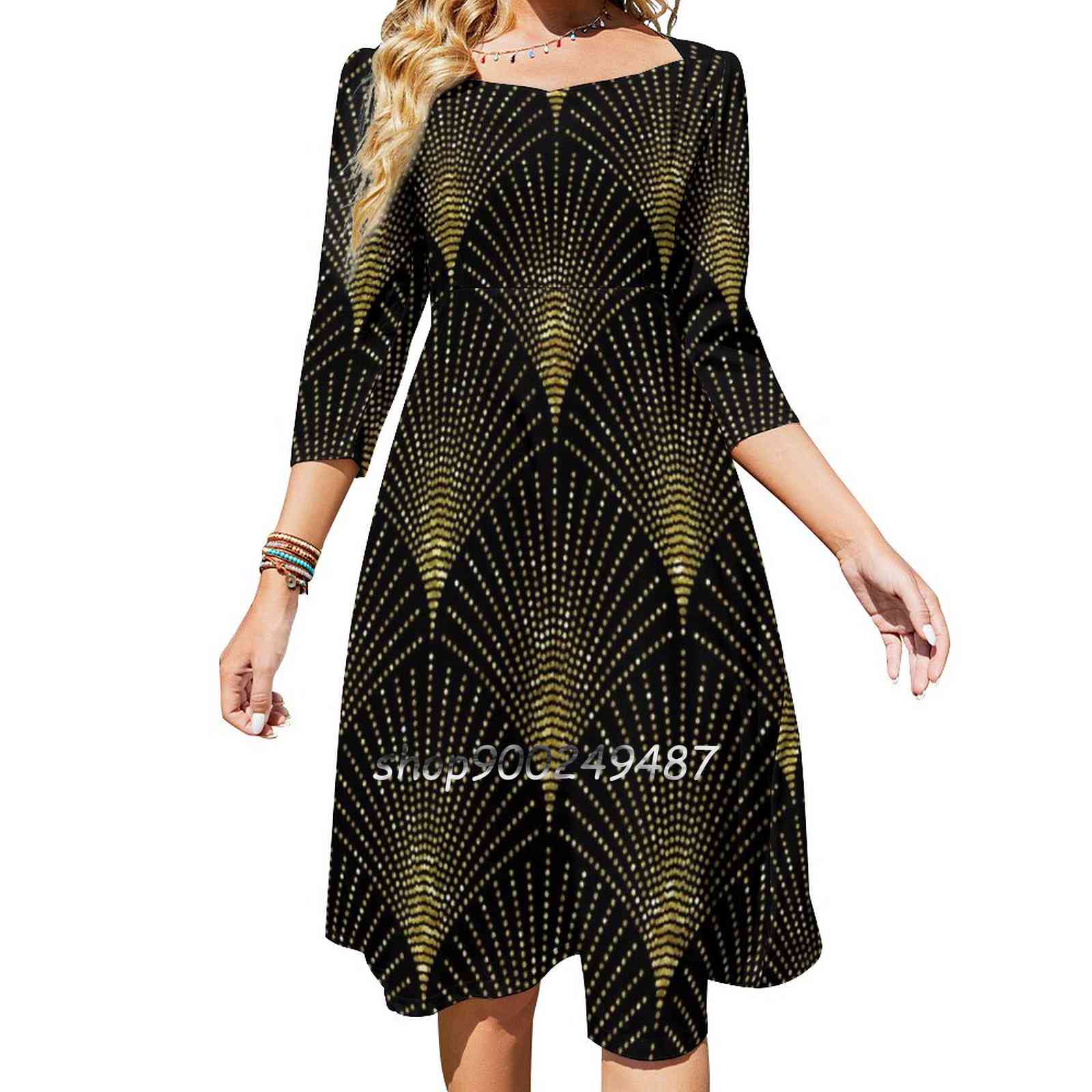 Black And Gold Art- Geometric Pattern Evening Party Dresses Midi Sexy ...