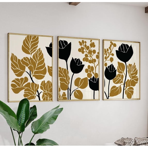 Black And Gold Botanical Floral Posters Modern Abstract Plant Art ...