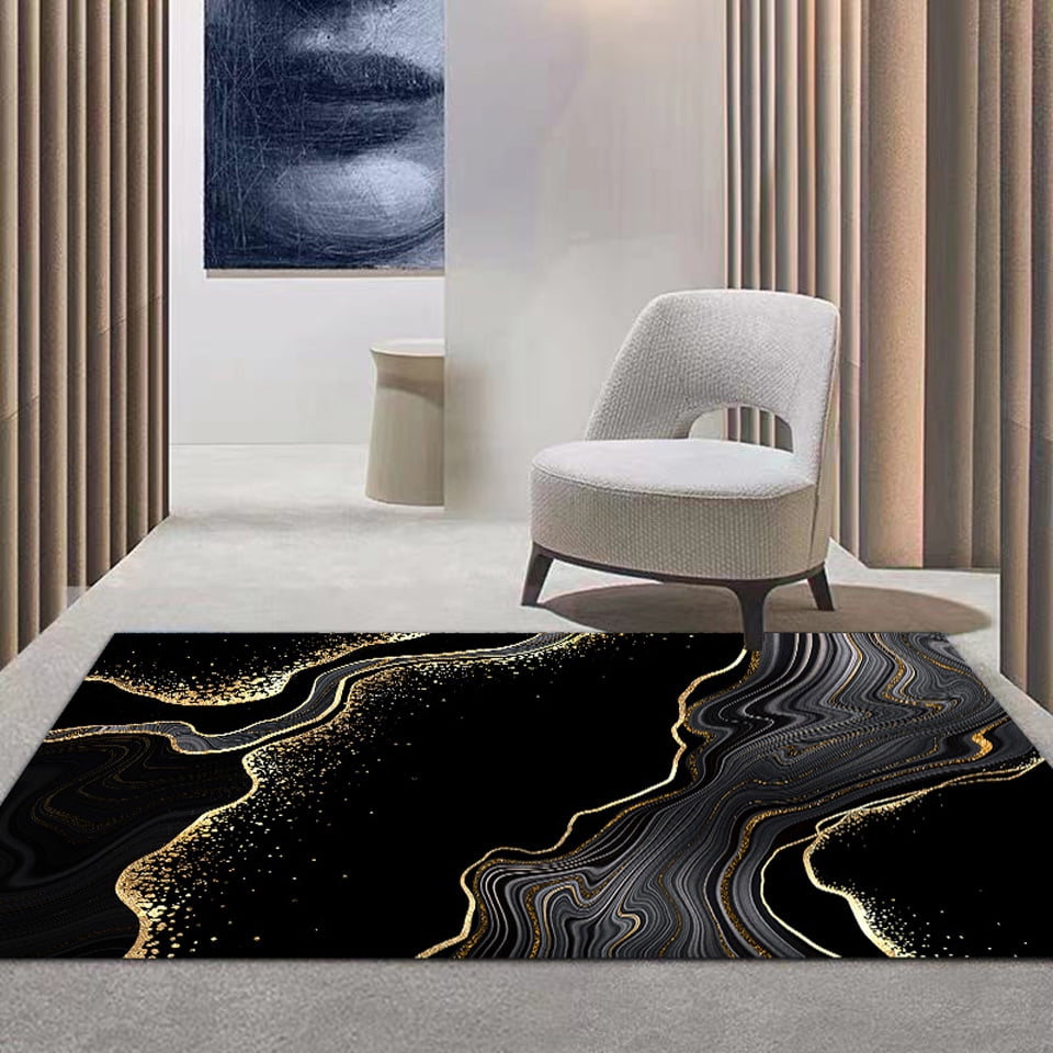 Black And Gold Carpet For Living Room Nordic Luxury Large Modern Carpet ...