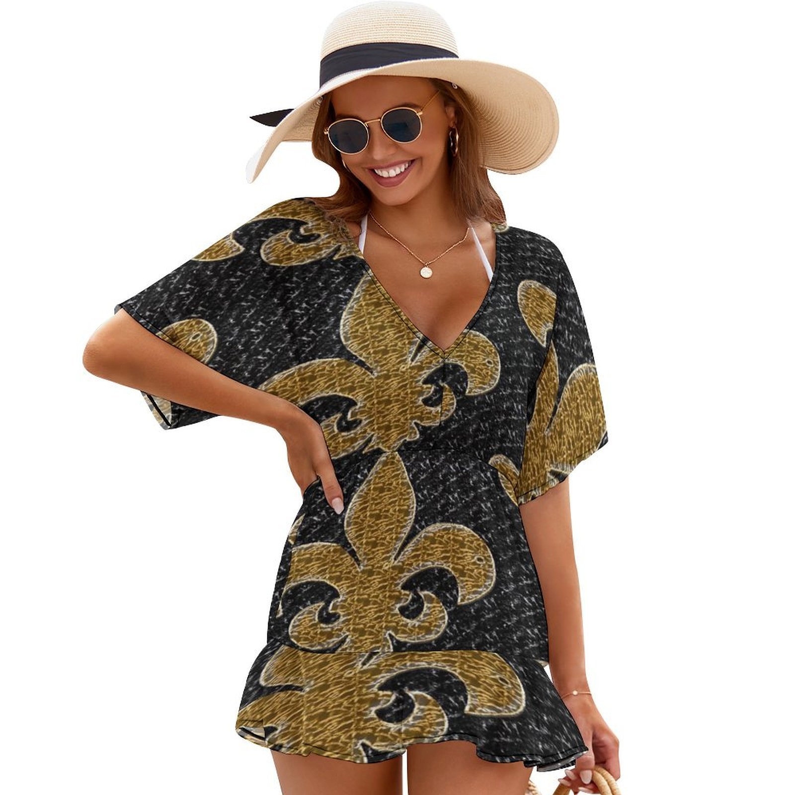 Black And Gold Fleur De Lis Cover Ups Dresses Women Summer Dress ...