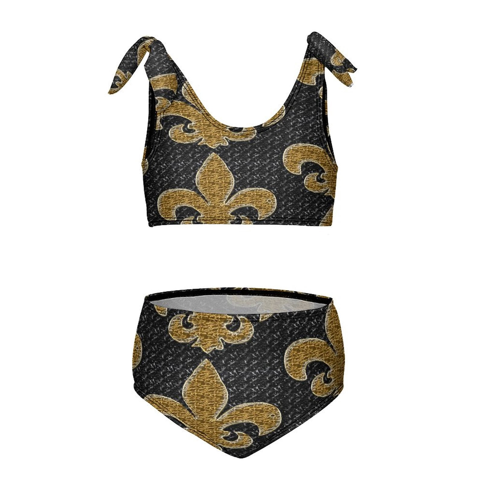 Black And Gold Fleur De Lis Girl's 2 Piece Bikini Set Beach Sport ...