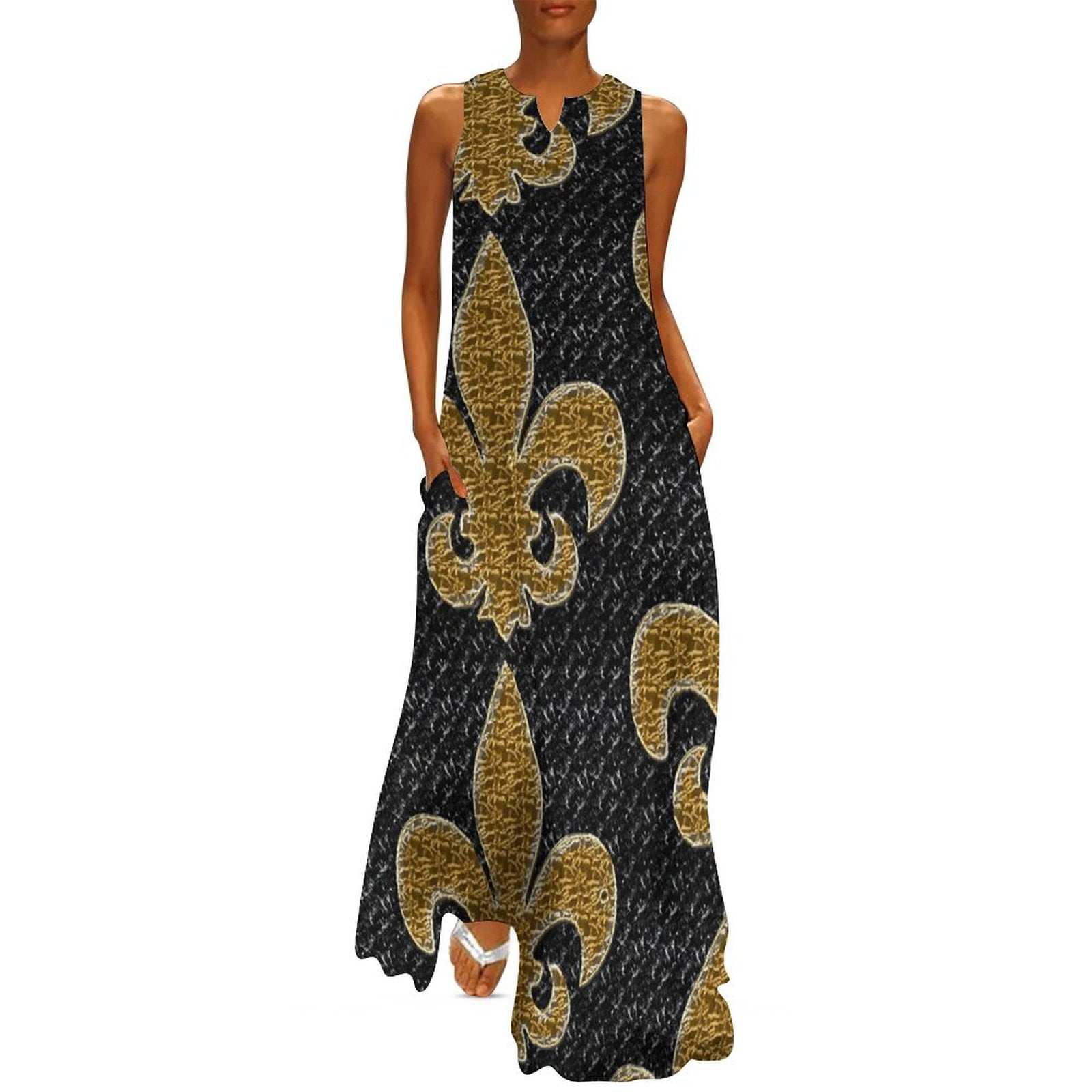 Black And Gold Fleur De Lis Long Dress Luxury Woman Evening Dress Long ...