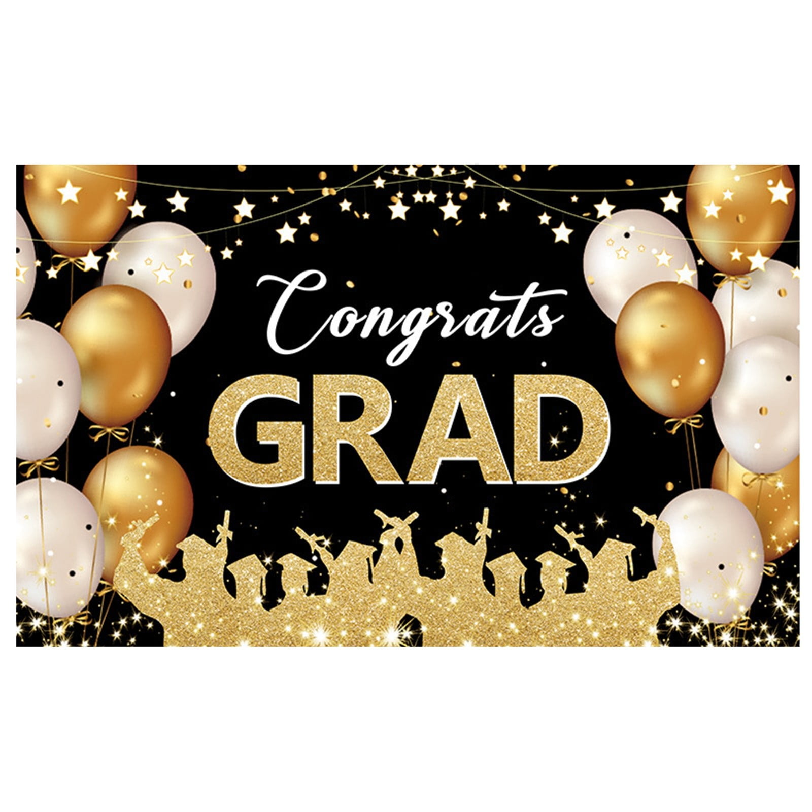 Black And Gold Graduation Backdrops Banner Congrats Grad Sign Banner ...