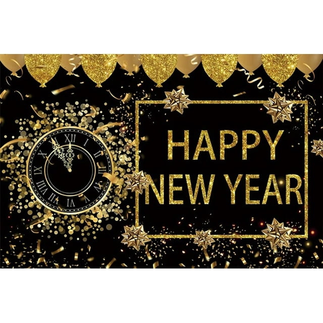 Black And Gold Happy New Year Backdrop Golden Sparkle Sequin New Year ...