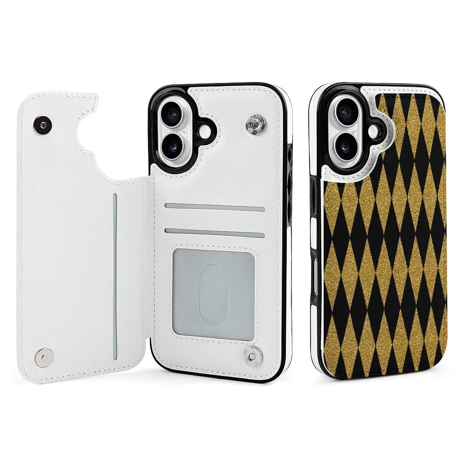Black And Gold Harlequin Leather Wallet Case for iPhone 16 Pro Max 16E 16SE4 16PRO Wallet Case ...