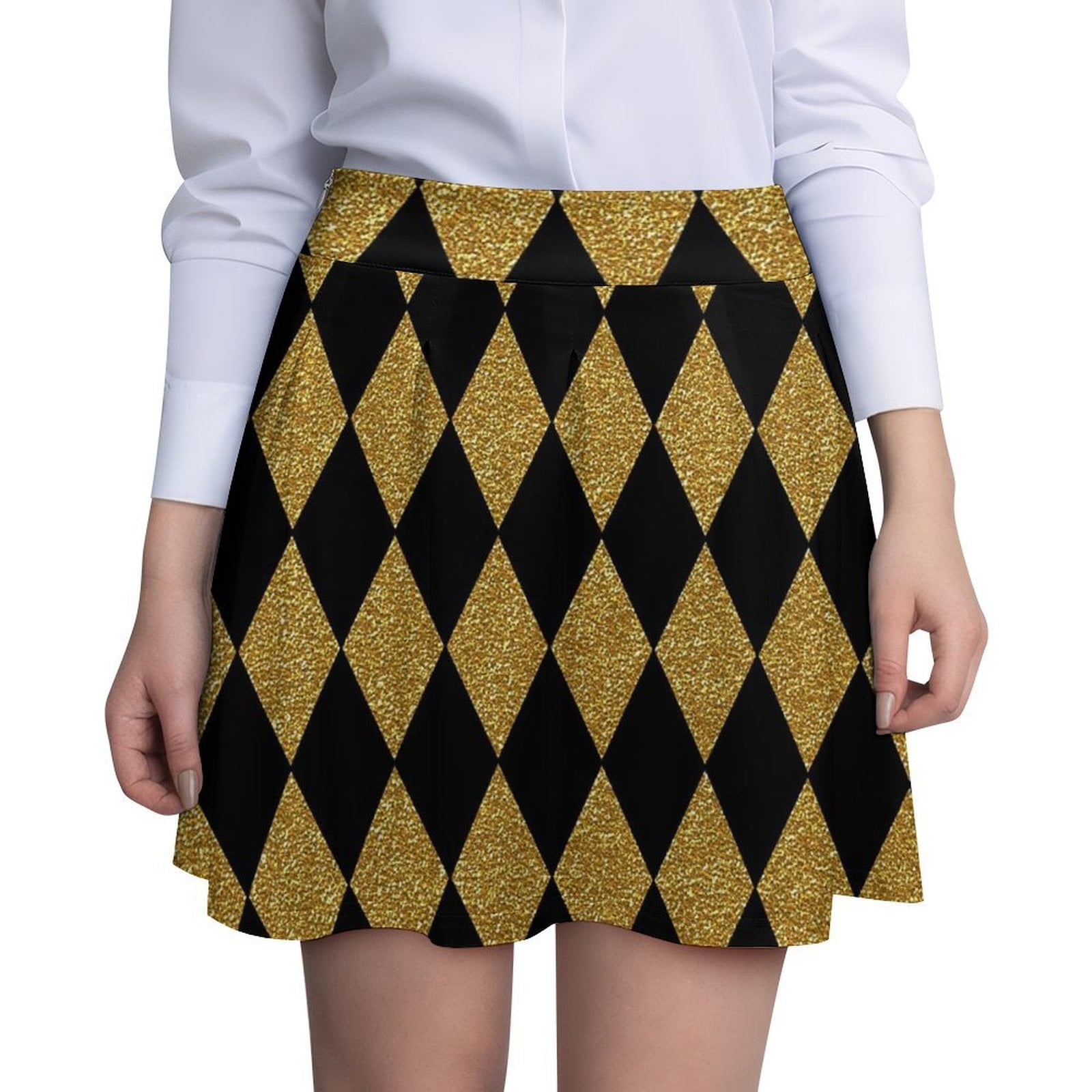 Black And Gold Harlequin Women's Casual Mini Skirt Invisible Zipper ...