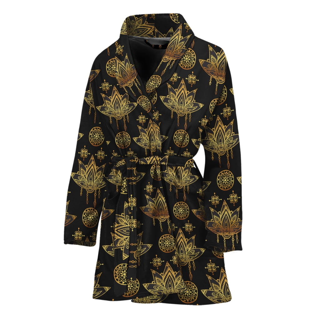 Black And Gold Lotus Flower Women Bathrobe One Size Univeral Fits ...