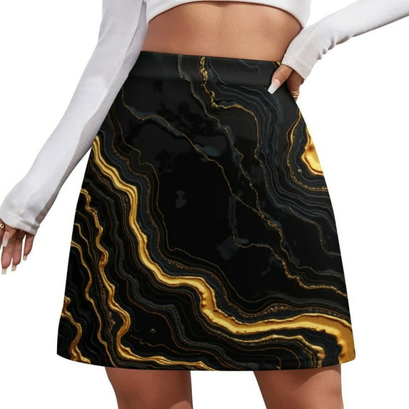 Black And Gold Marble Texture Women's High Waist Skirt Stretchy Casual ...