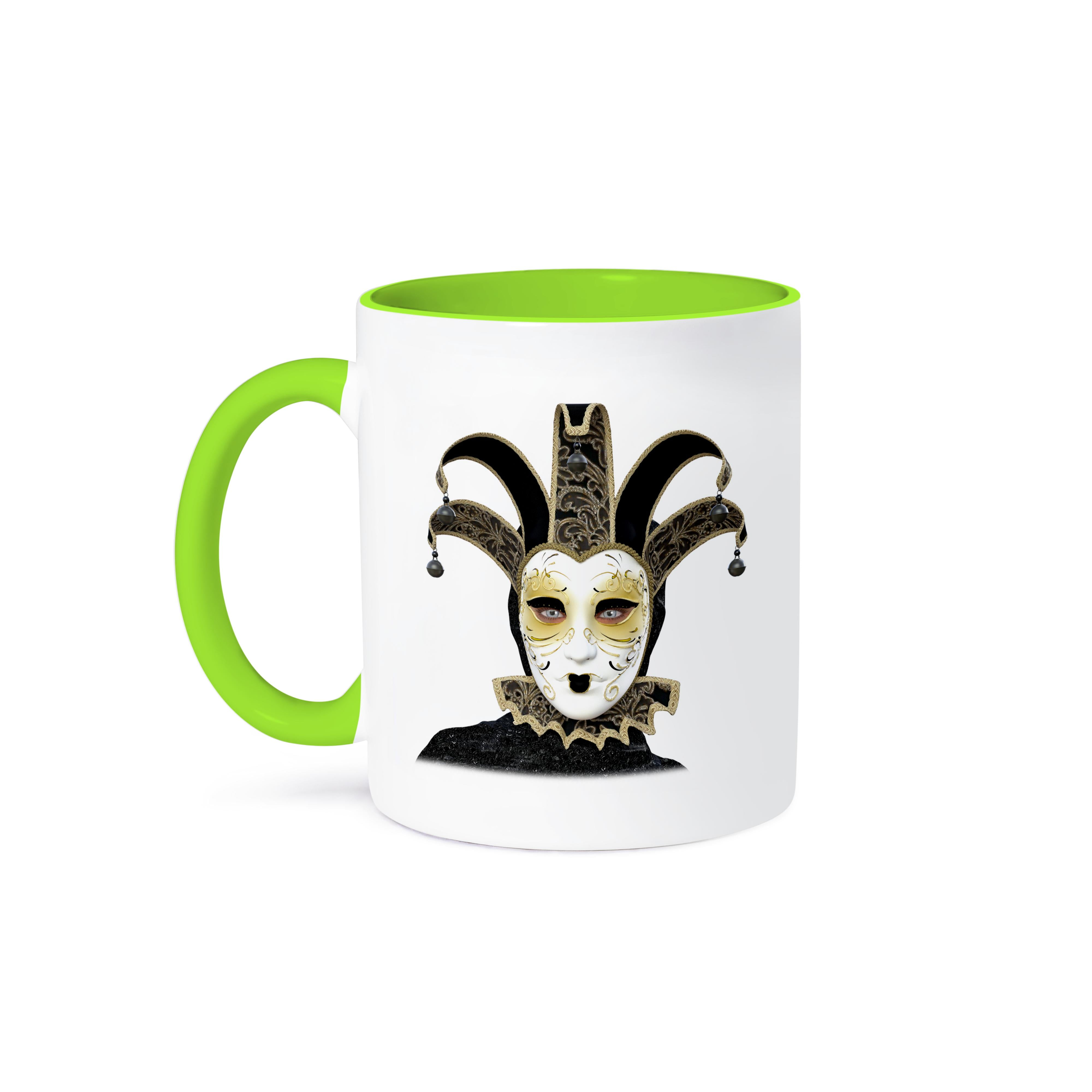 3drose, Black and Gold Mask Straight View, 11oz Two-tone Green Mug ...