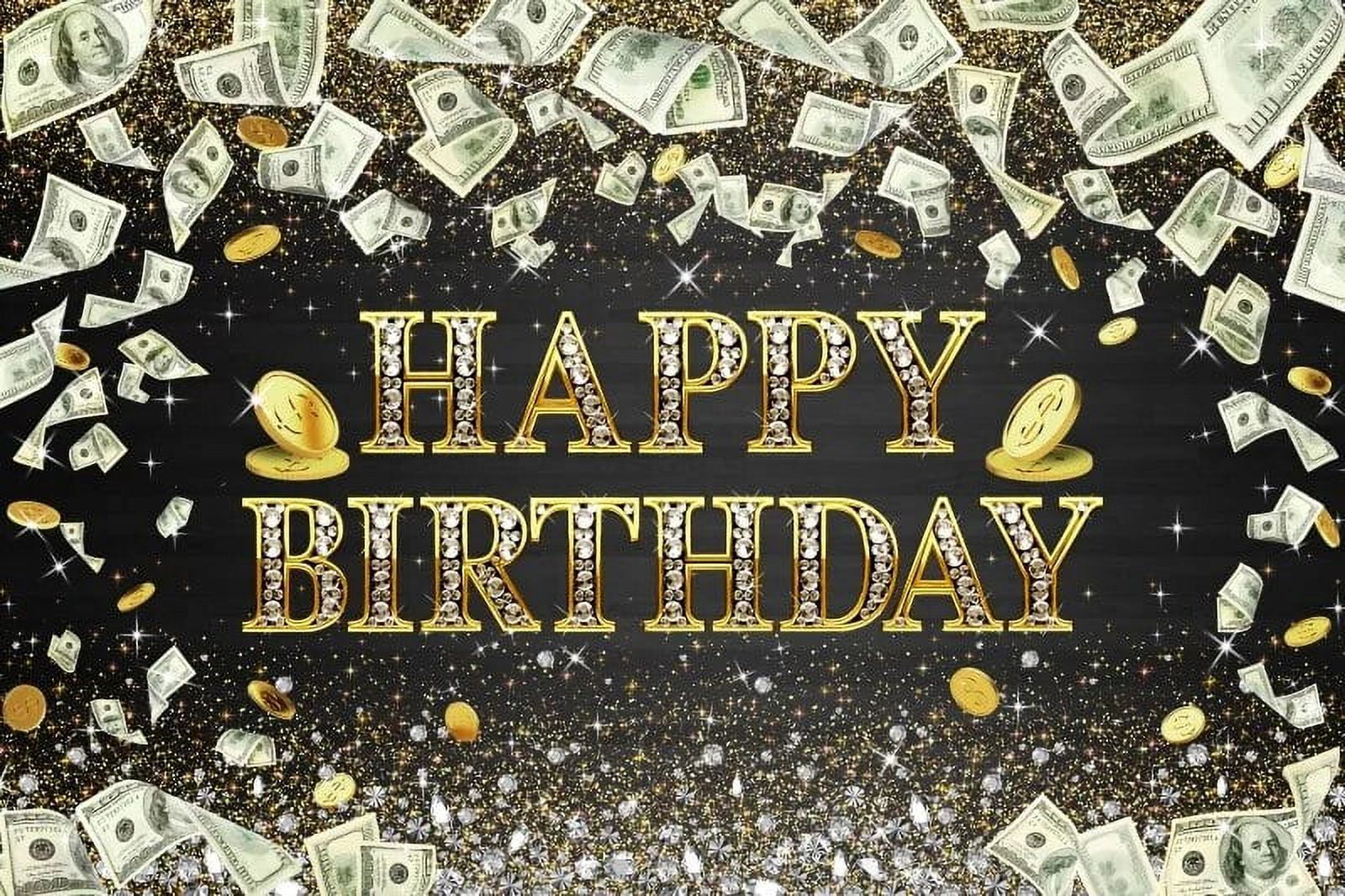 Black And Gold Money Birthday Backdrop Luxury Dollar Bill Men Women ...
