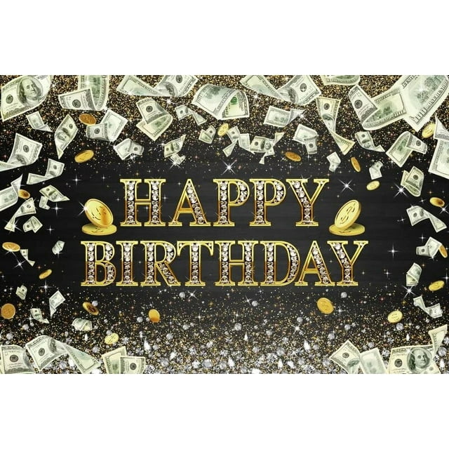 Black And Gold Money Birthday Backdrop Luxury Dollar Bill Men Women ...