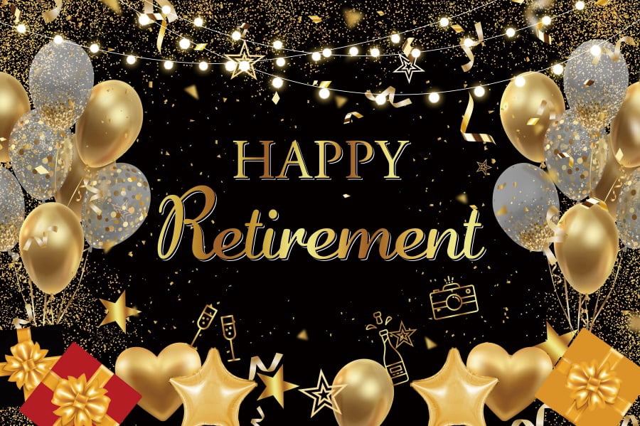 Black And Gold Retirement Backdrop Sparkle BalloonRetired Party Decor ...