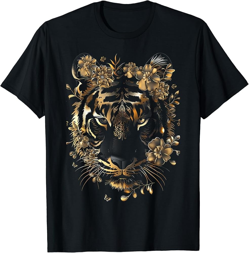 Black And Gold Striped Tiger Funny Graphic Tees T-Shirt - Walmart.com