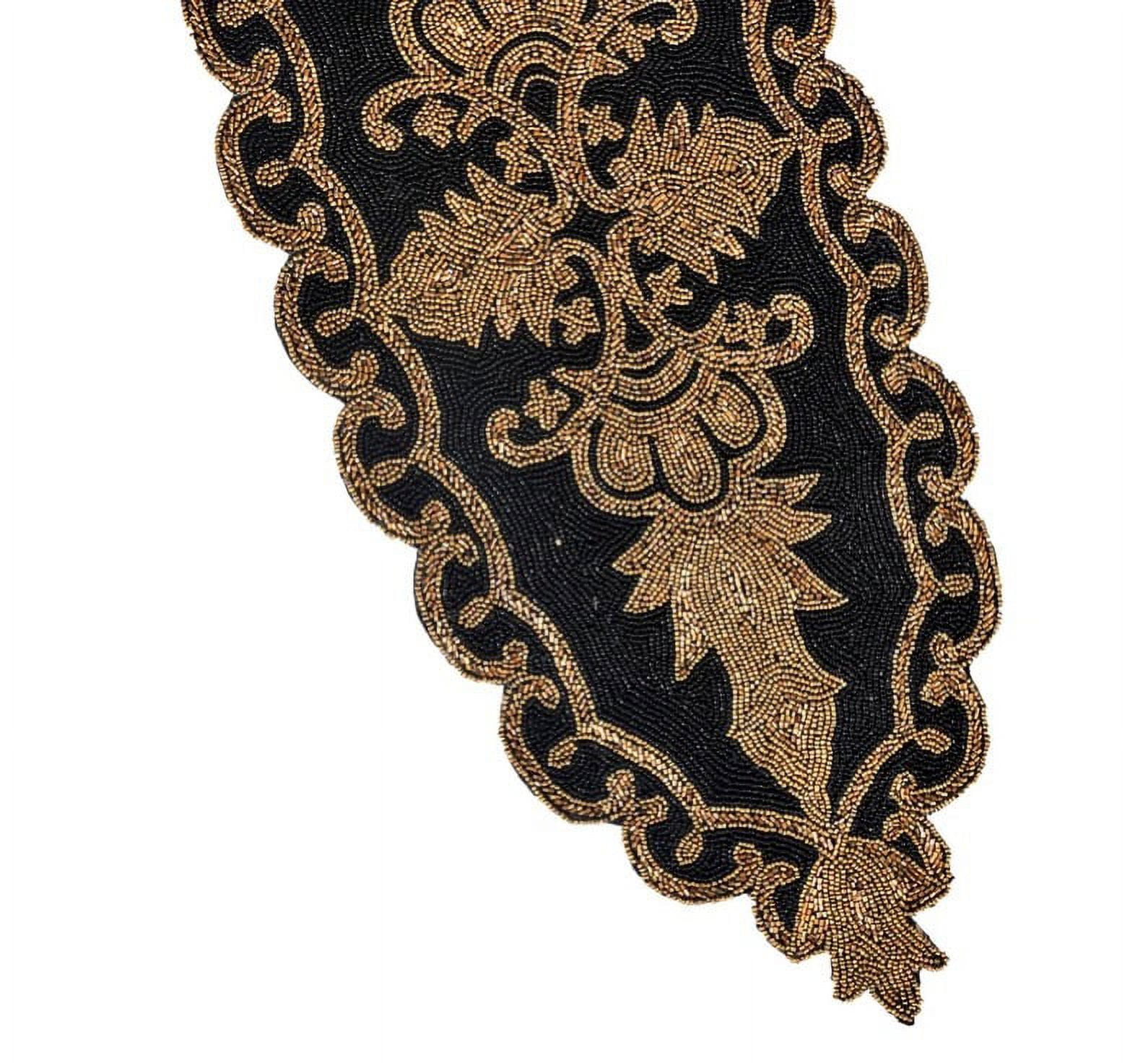 Black And Gold Table Runner, Designer Table Runner, Handmade Beaded ...