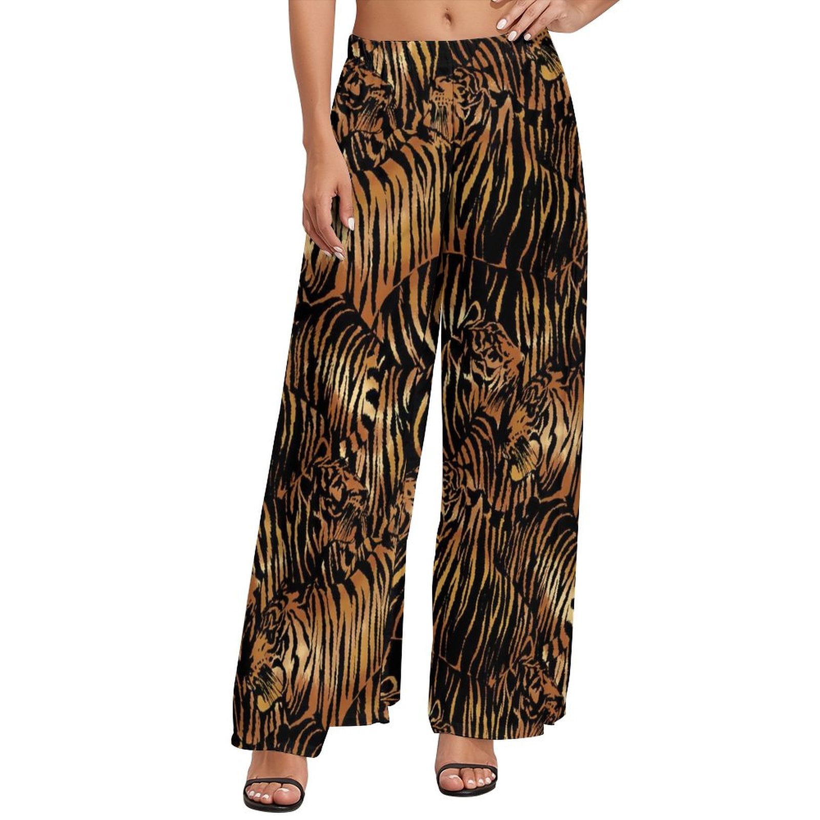 Black And Gold Tiger Print Pants High Waisted Animal Fur Stripes ...