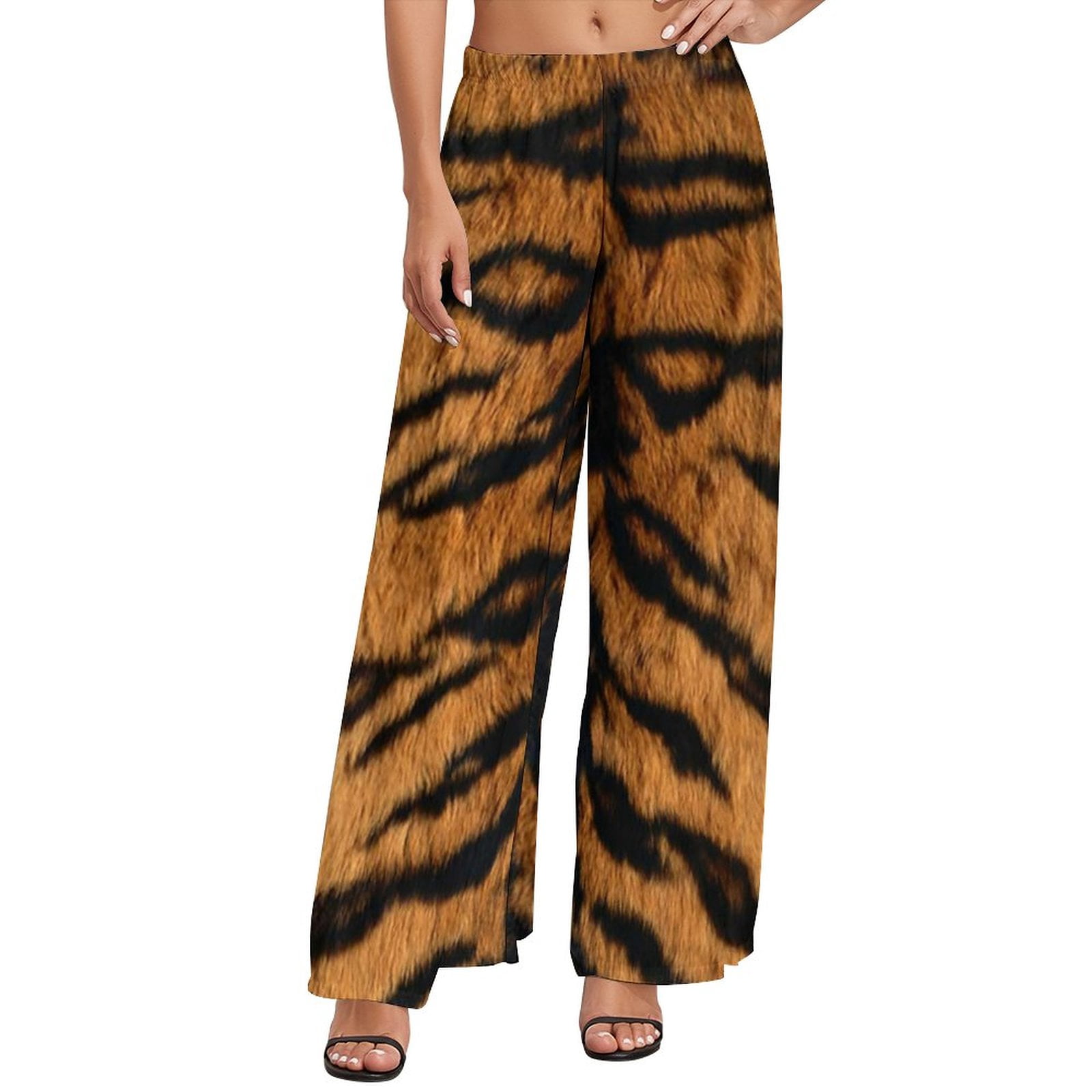 Black And Gold Tiger Print Pants High Waisted Animal Fur Stripes ...
