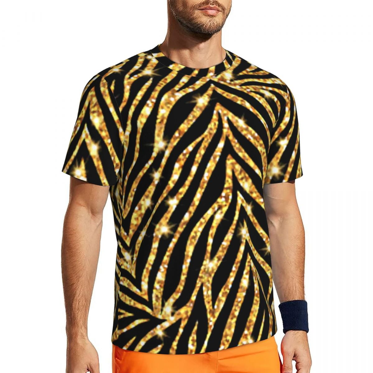Black And Gold Zebra T-Shirt Men Animal Print Awesome Running T-Shirts ...