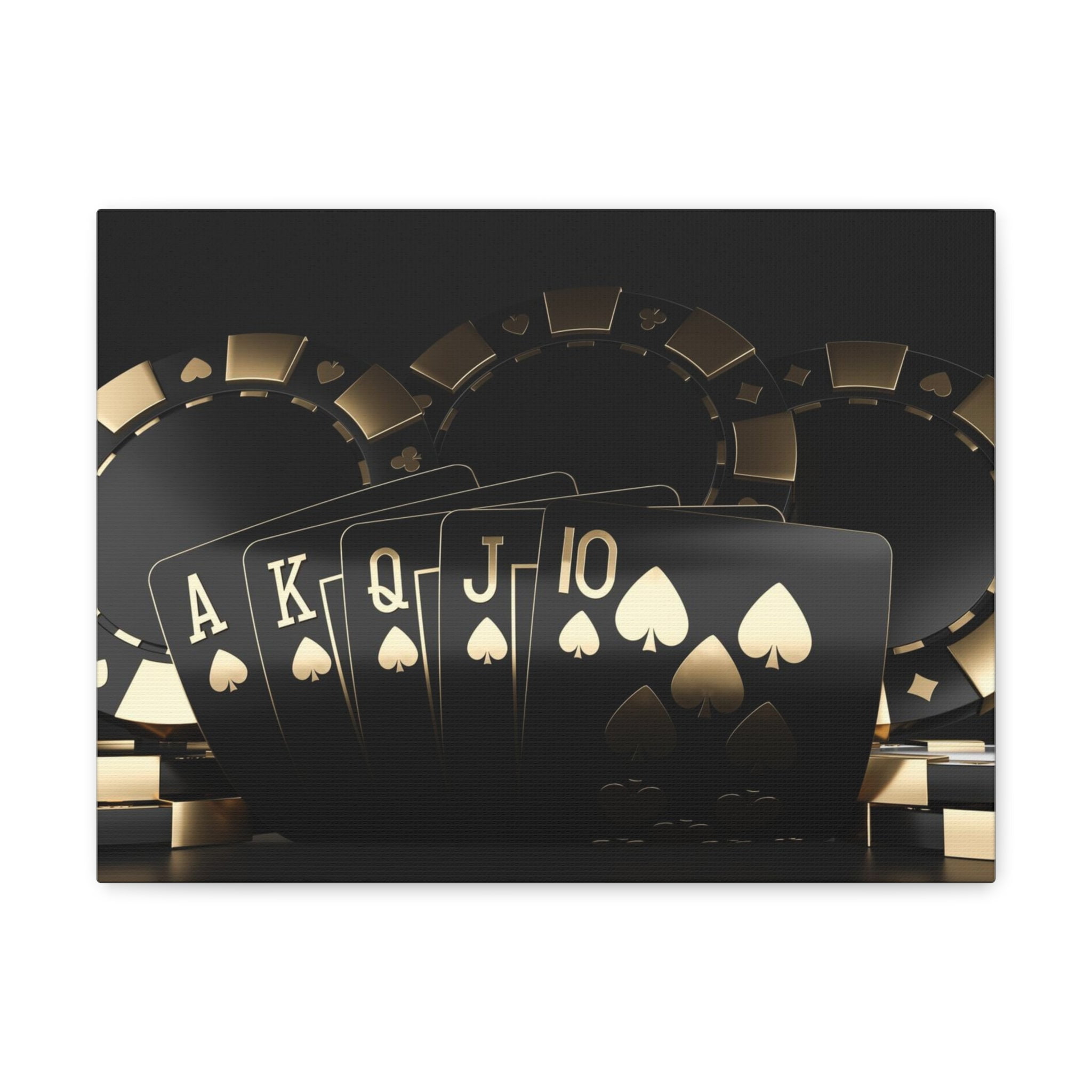 Black And Golden Royal Flush In Spades Poker Playing Card Canvas Wall ...