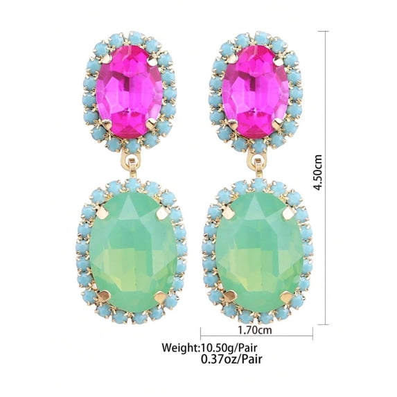 Black And Gray Oval Drop Earrings With Pink And Green Gemstones ...