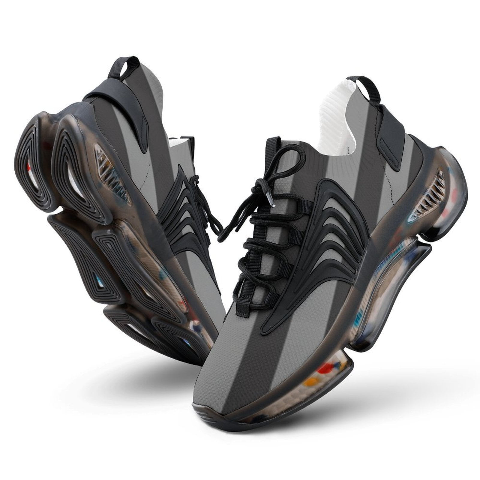 Black And Gray Vertical Stripes Walking Shoes for Men Woman Lightweight Tennis Fashion Elastic ...