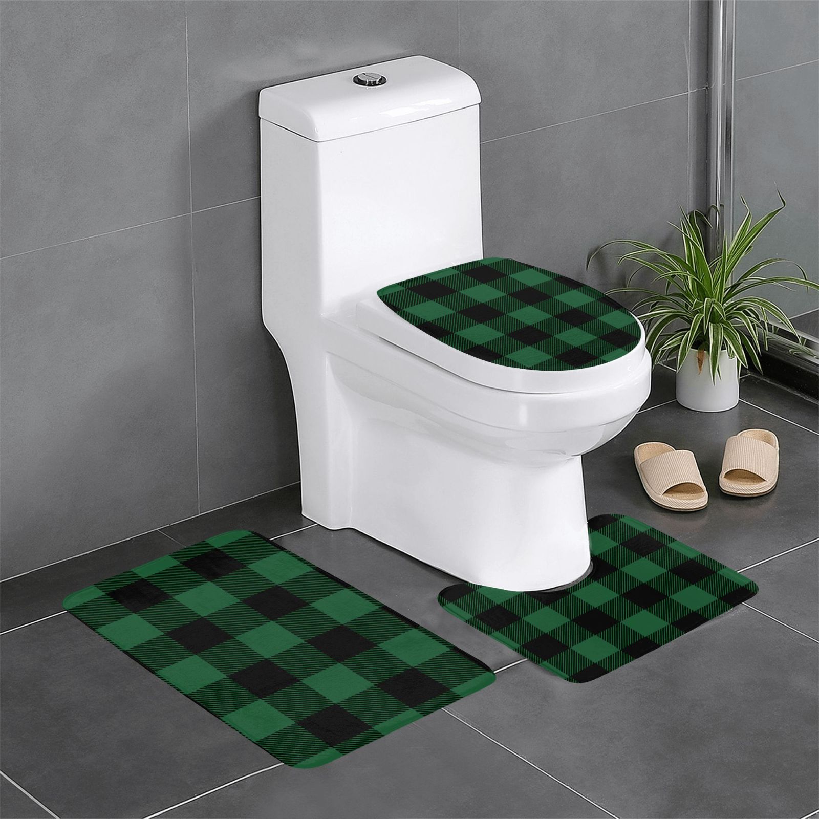 Black And Green Preppy Buffalo Check Plaid 3-Piece Set Of Flannel Bath ...