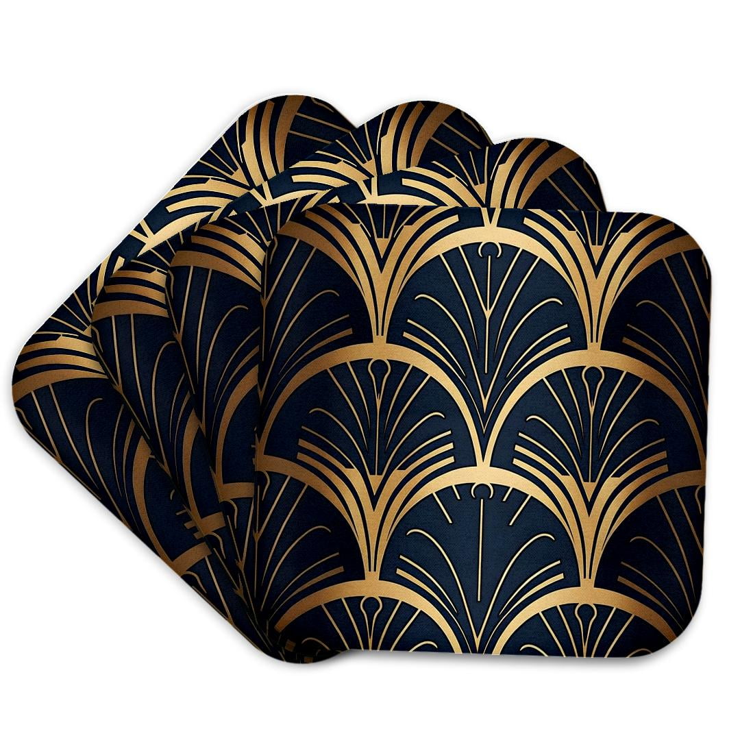 3drose, Black and Image of Gold Art Deco Fan Pattern, Set of 4 Coasters ...