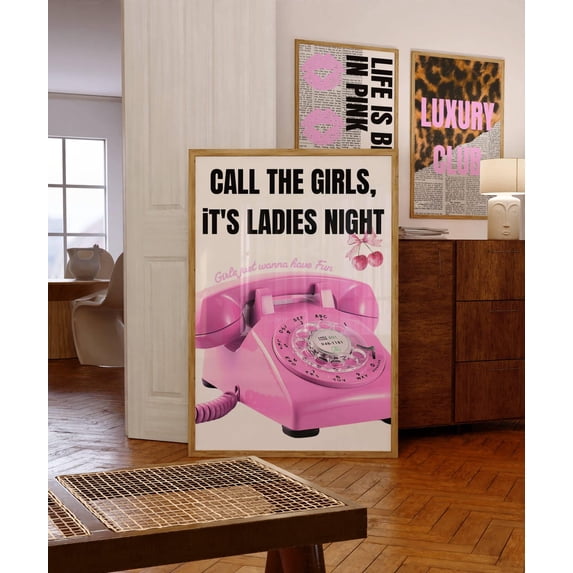 Black And Pink Print, Girls Poster, Call The Girls Poster, Retro Trendy ...