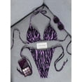 Black And Purple Faux Wood Grain Printed Triangle Tie-Front Bikini Set ...
