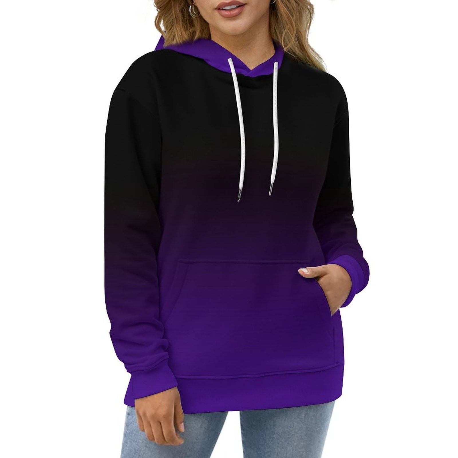 Black And Purple Gradient Oversized Hoodies For Woman Pullover With ...