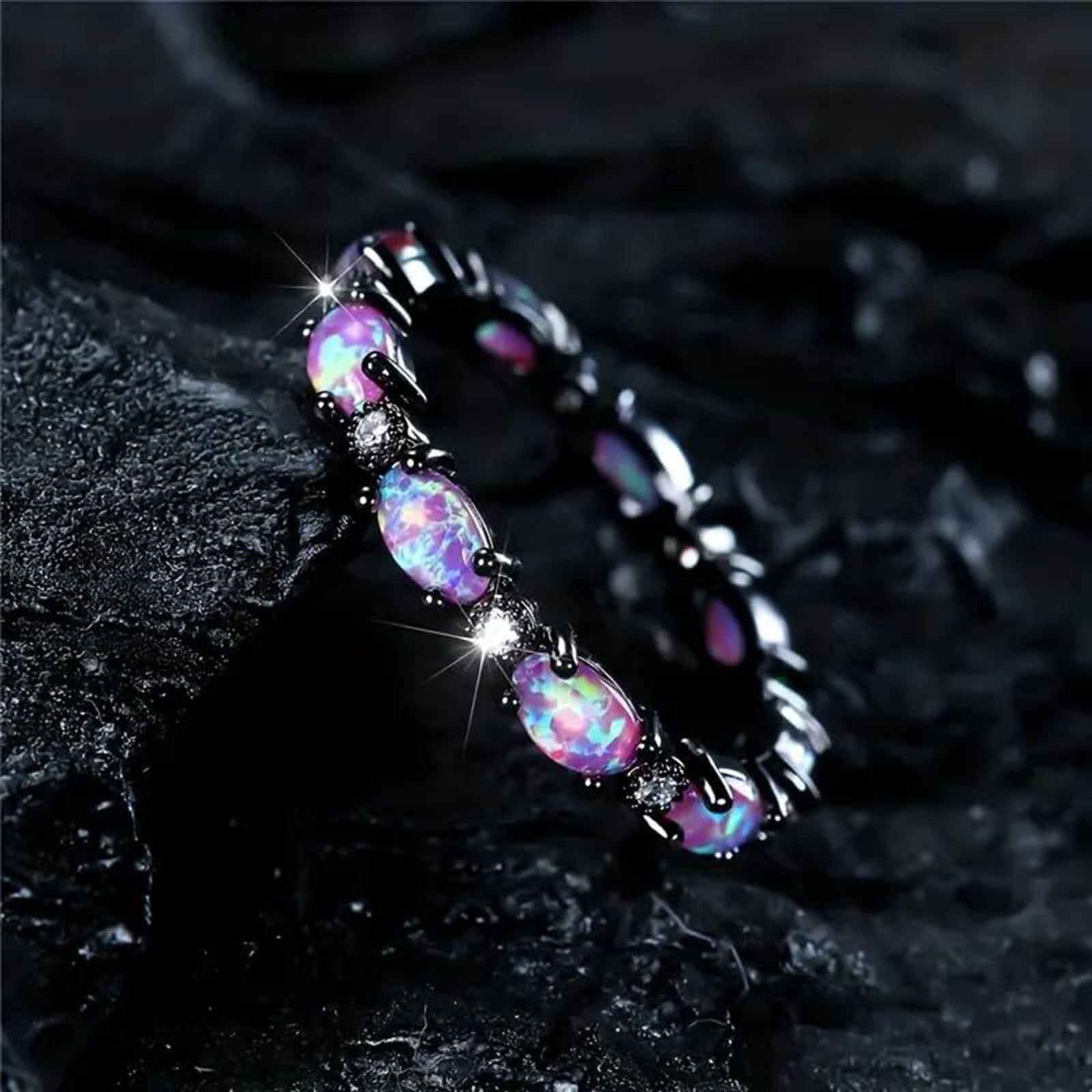Black And Purple Stone Promise Ring Delicate Knot Set Fashion High ...