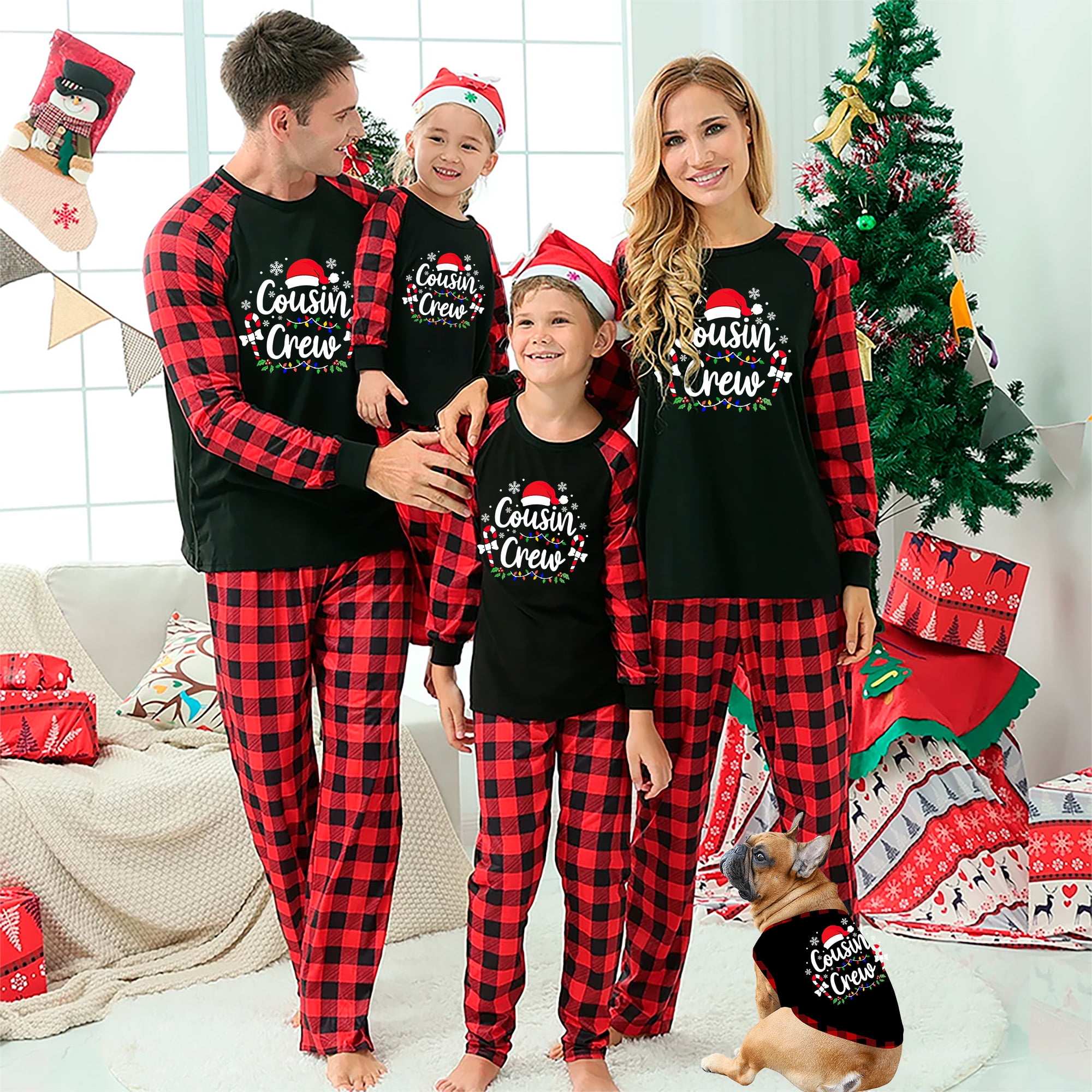 Black And Red Cousin Crew Matching Pajamas With All Sizes, Two-pieces ...