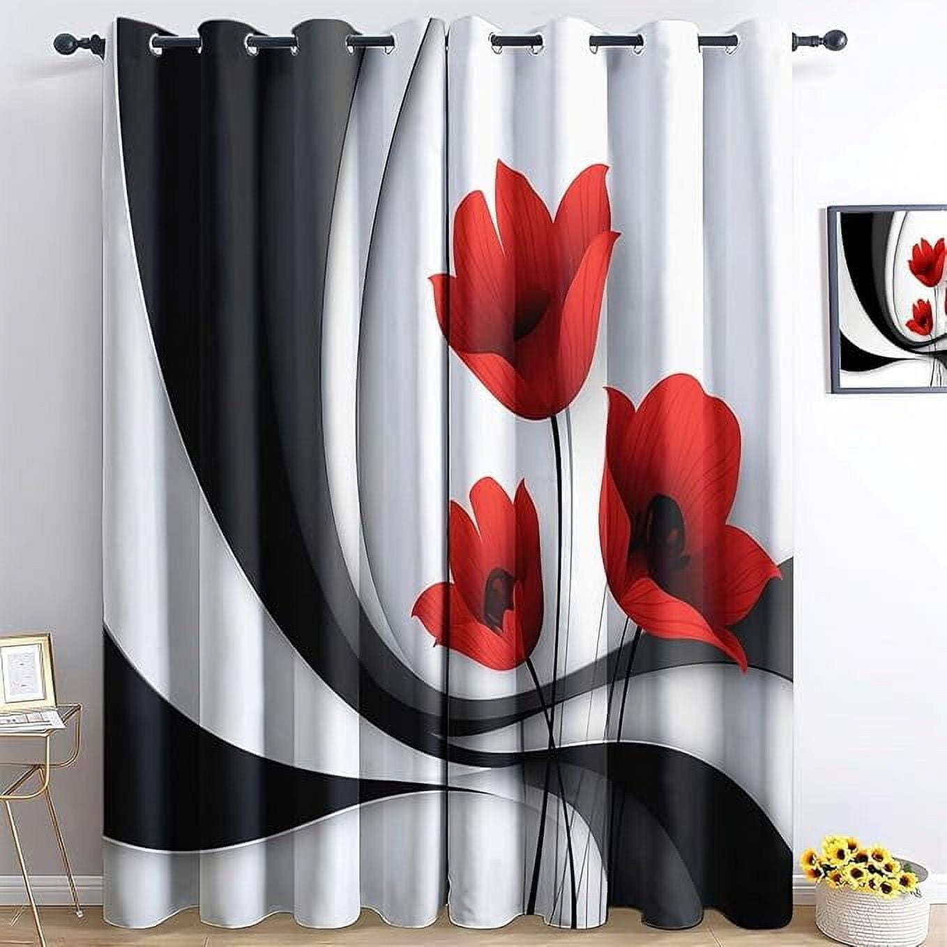 Black And Red Curtains, Blackout Curtains For Bedroom Living Room ...