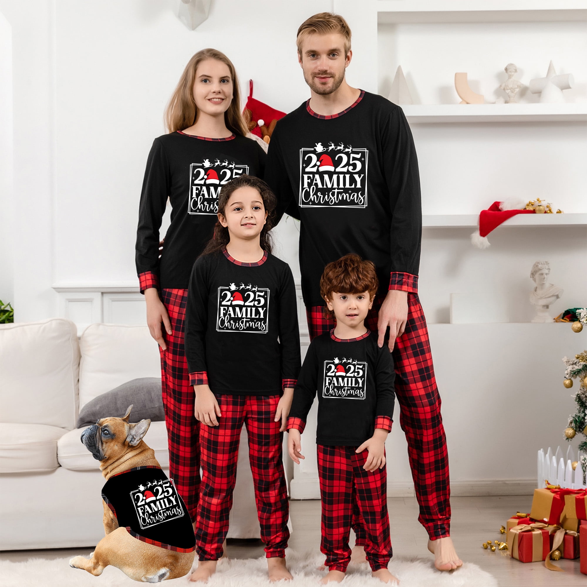 Black And Red Cute Family Christmas Pajamas, 2025 Family Christmas PJ ...