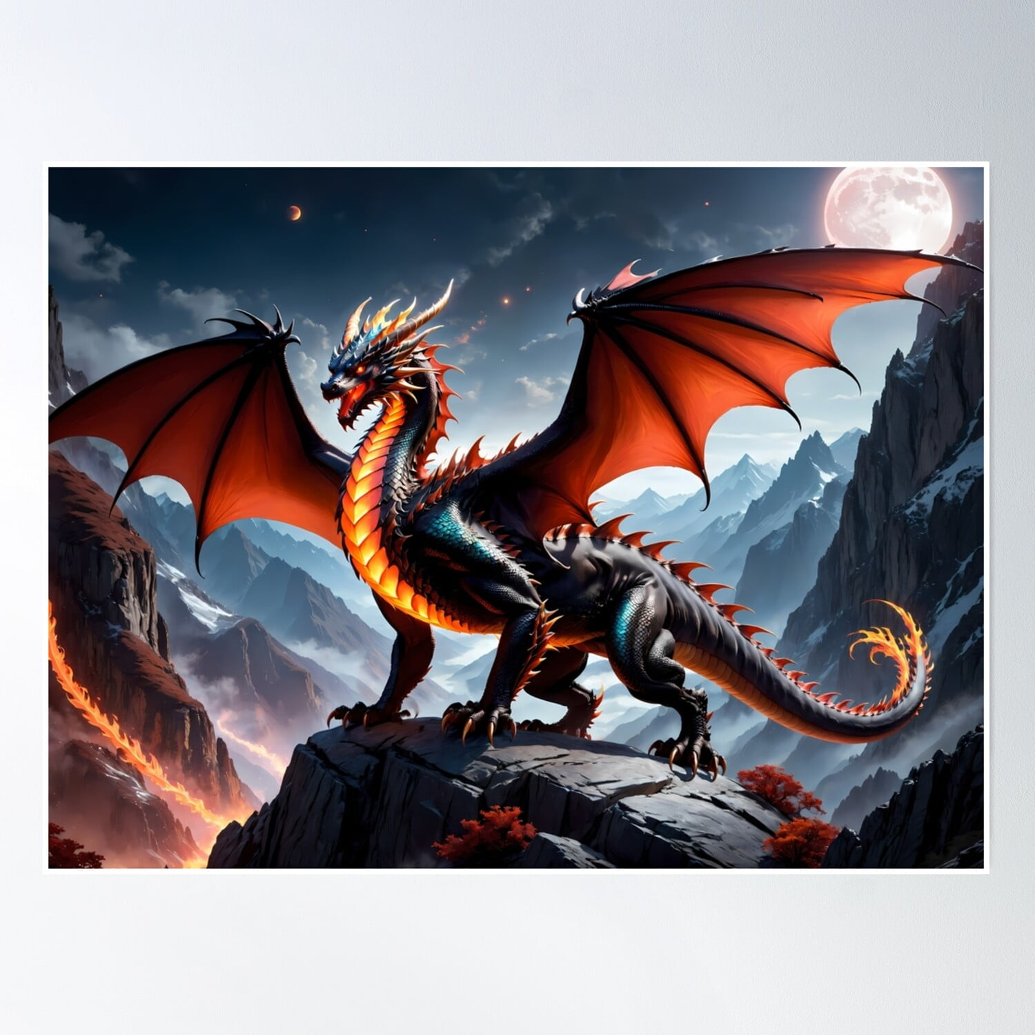 Black And Red Dragon Poster Wall Art, Modern Wall Decor, 8x12 UNFRAMED ...